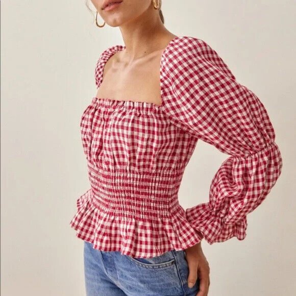 Reformation | Tops | New Reformation Oakgrove May Red Checkered Linen ...